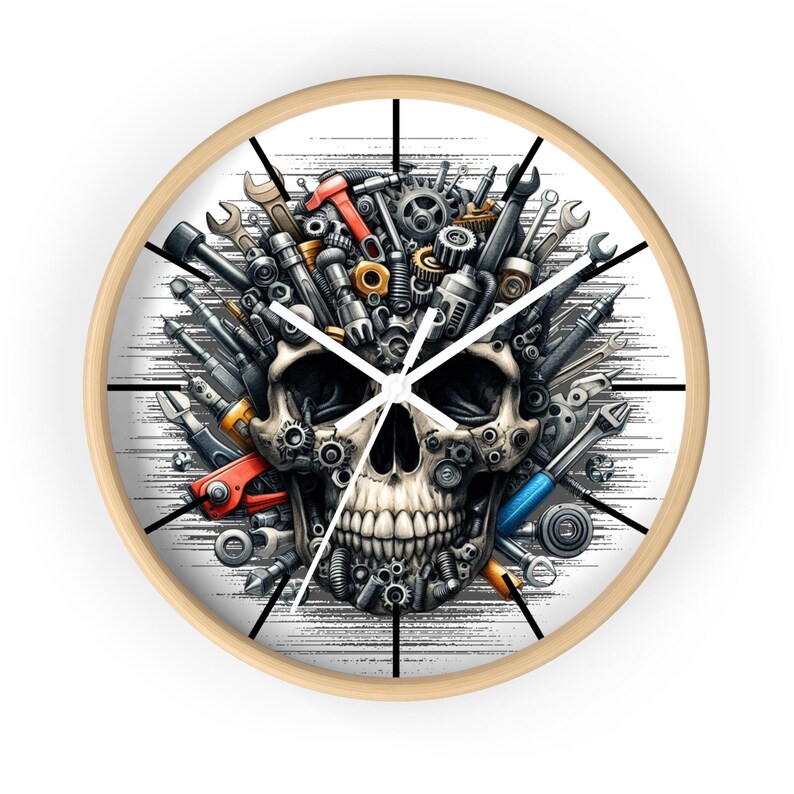Industrial Skull Wall Clock Round Clock With Gears, Tools, Metal Design ...