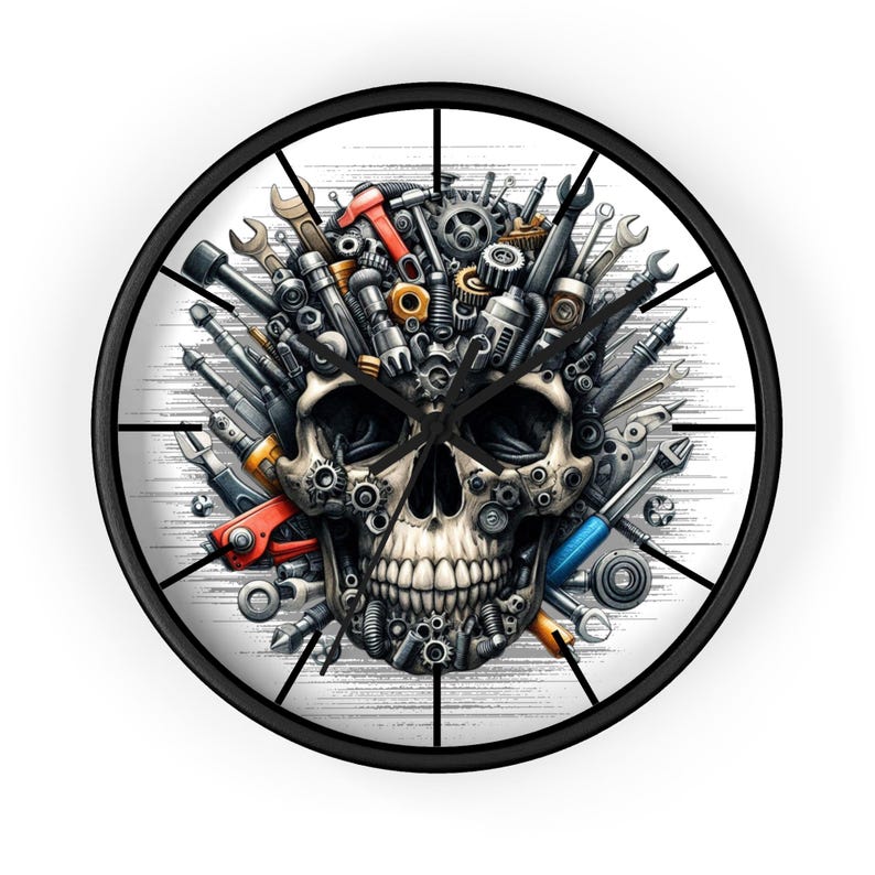 Industrial Skull Wall Clock Round Clock With Gears, Tools, Metal Design ...