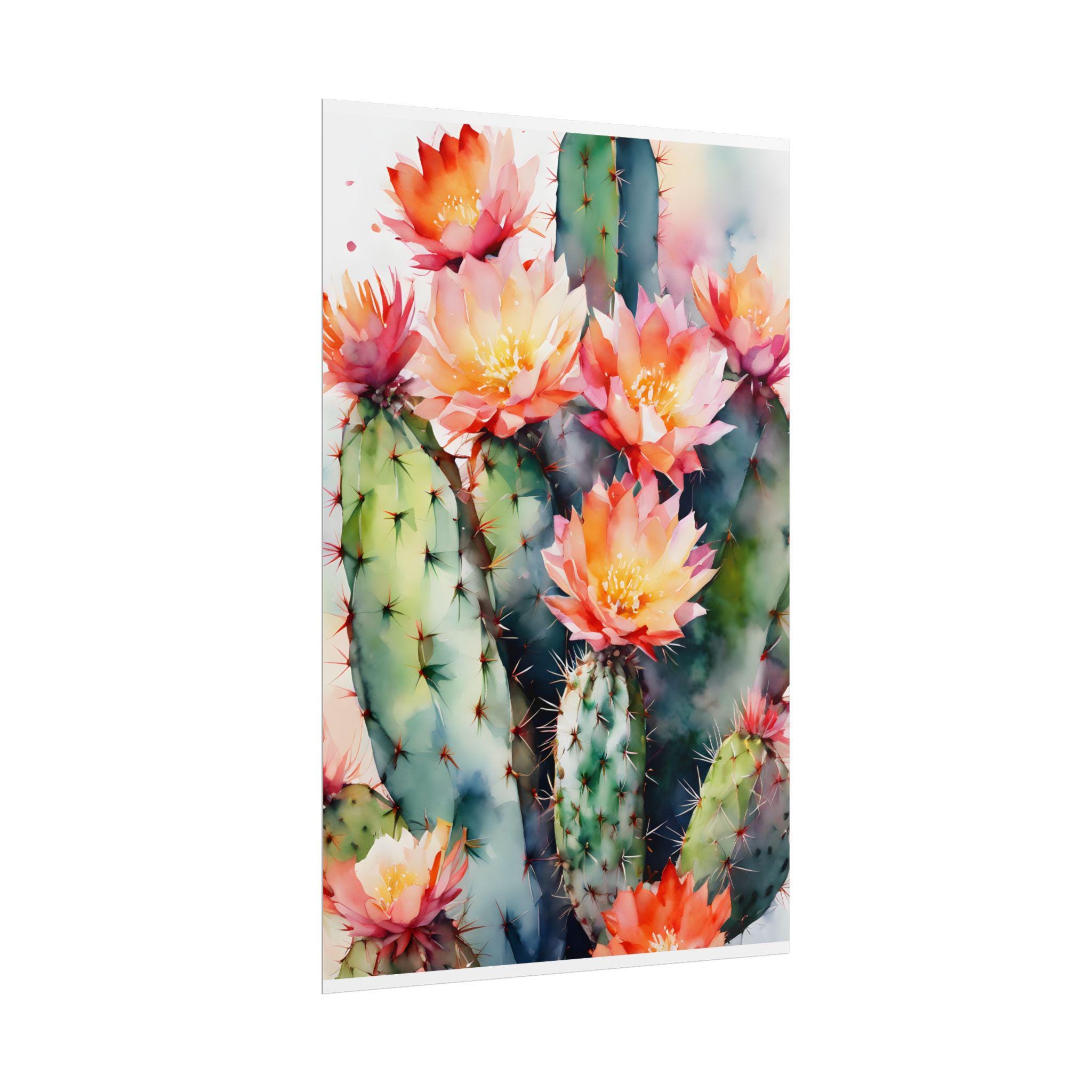 Watercolor Blooming Cactus Poster, Wall Art Decor, Flowering Prickly ...