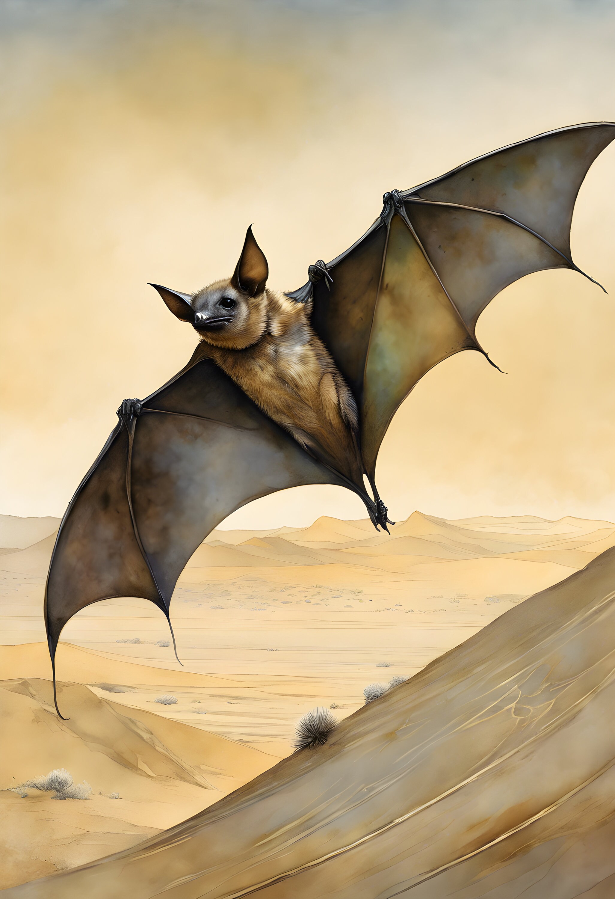 Dusk's Dance: Desert Bat Gothic Watercolor Mojave Sonoran Southwest ...