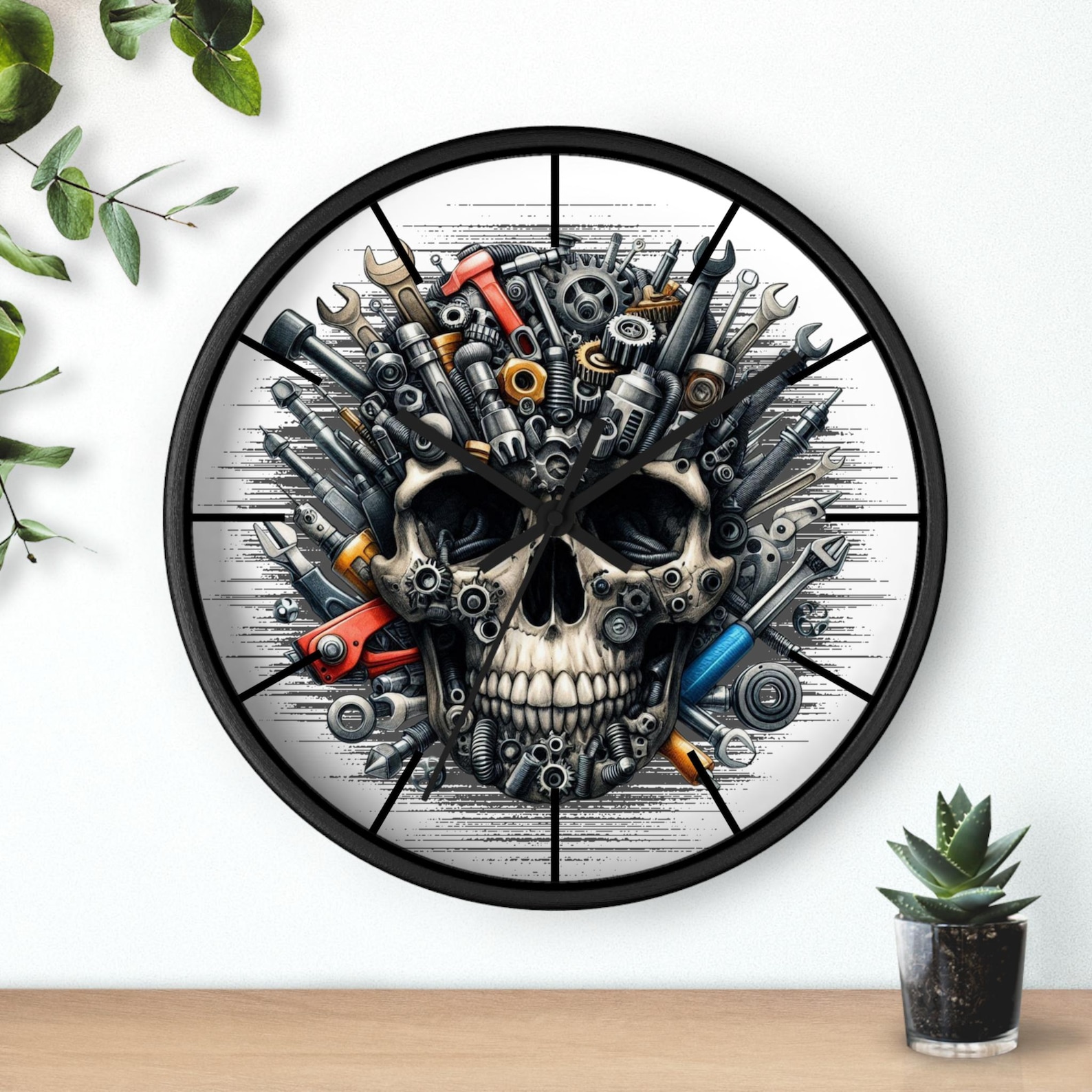 Industrial Skull Wall Clock Round Clock With Gears, Tools, Metal Design ...