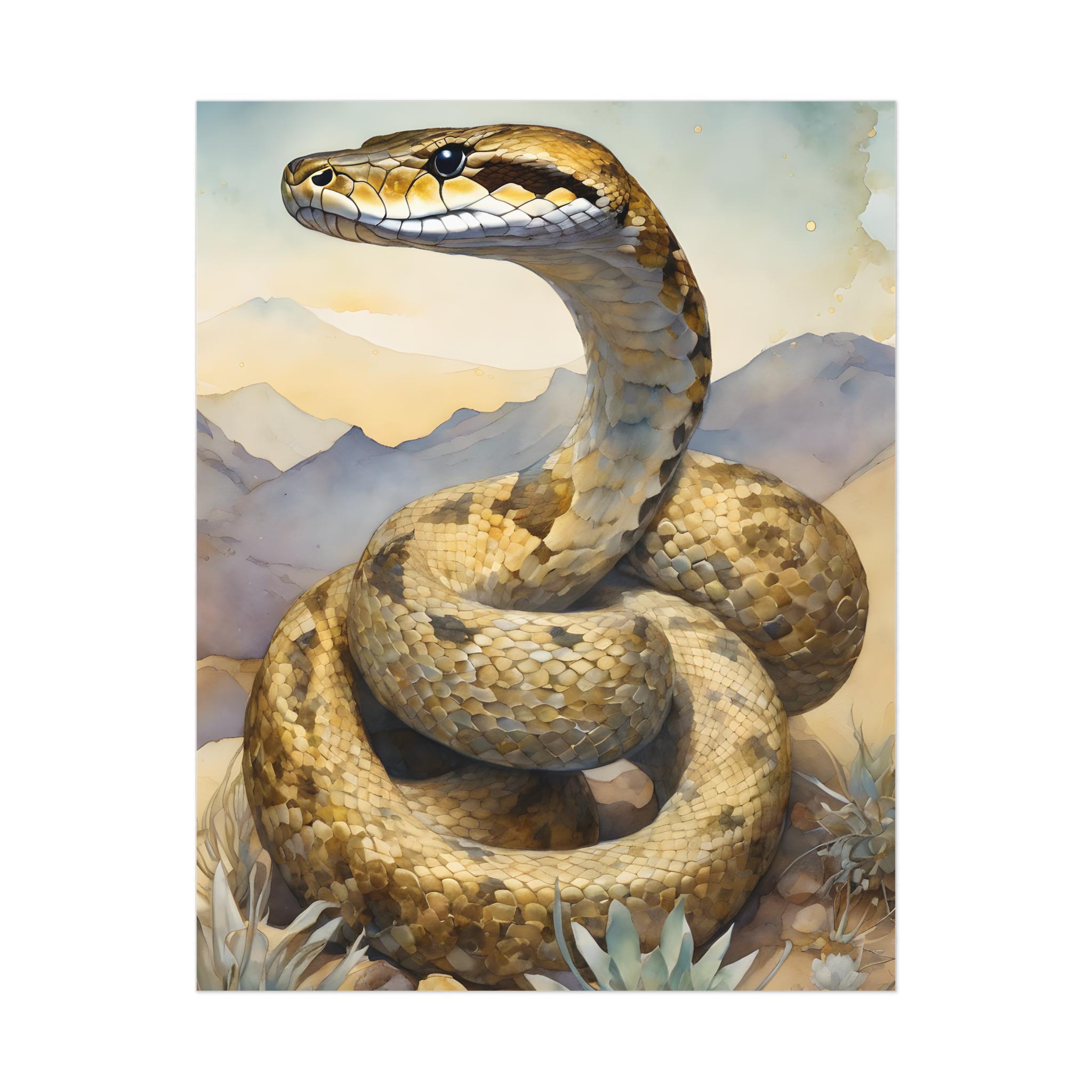 Serpent's Summit: Rattlesnake Poster Print Watercolor Snake Mojave ...