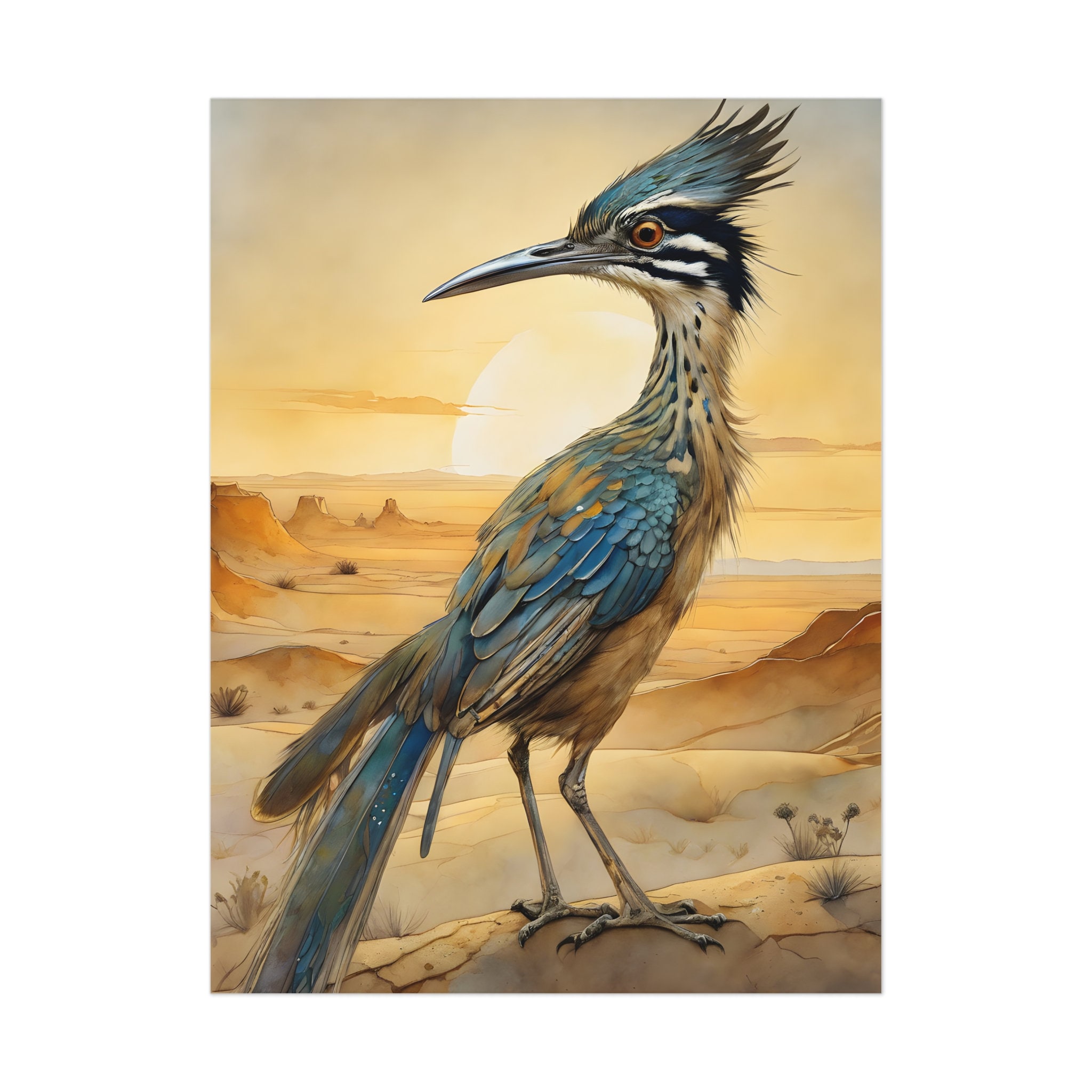 Regal Desert Roadrunner Poster Print Watercolor Mojave Sonoran ...