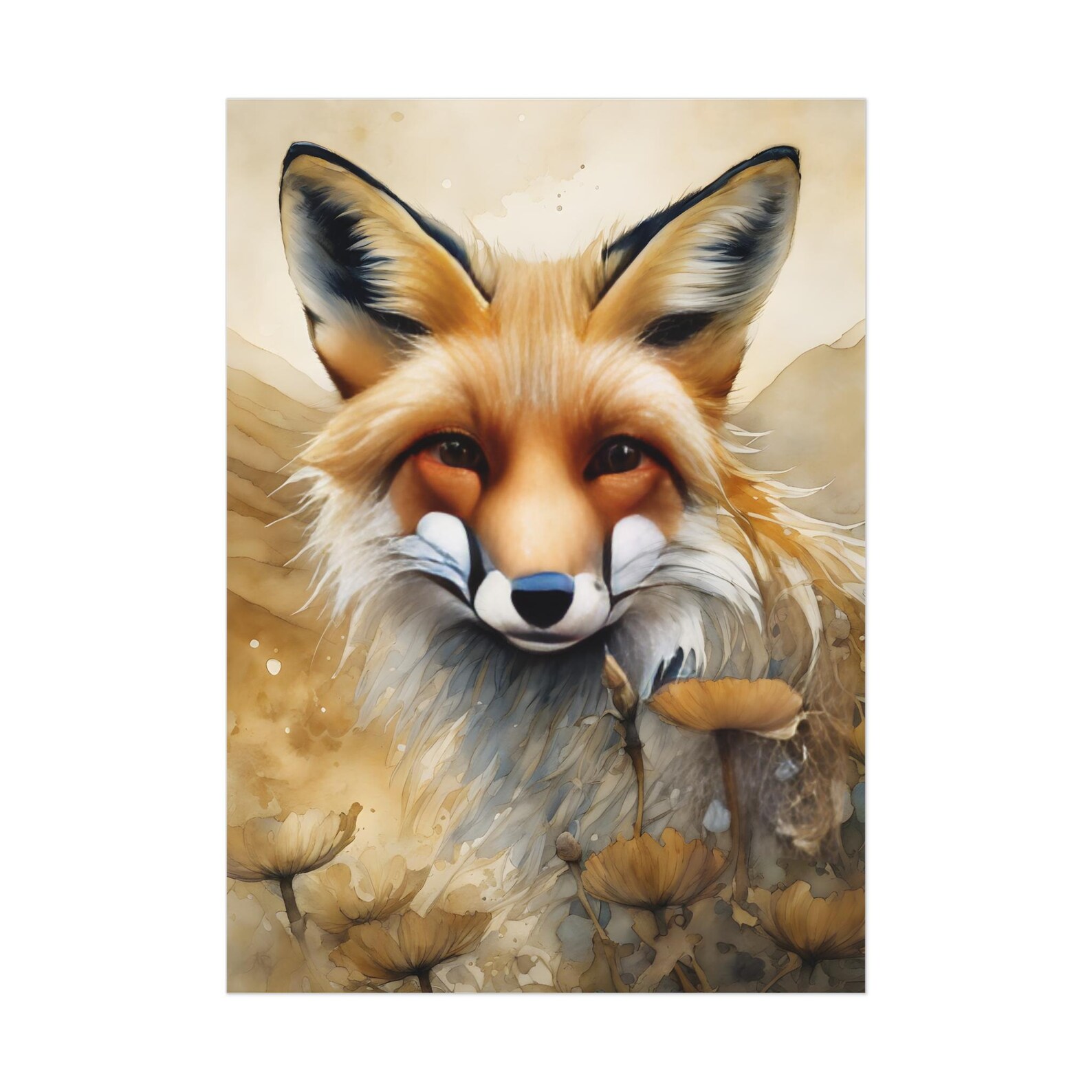 Desert Fox and Wildflowers Poster Print Watercolor Mojave Sonoran Daisy ...