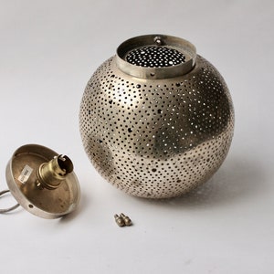 Vintage Moroccan Silver Pendent Lamp, Pierced Metal, Hand Made ...