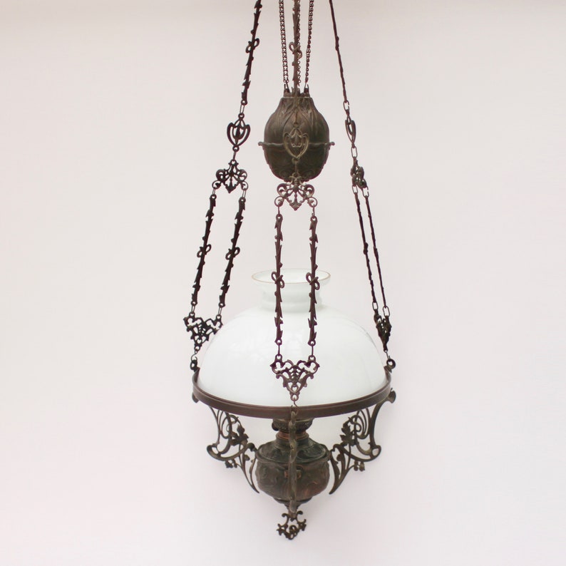 Art Nouveau Chandelier, Oil Lamp, Ceiling Light, Antique, Counterweight ...