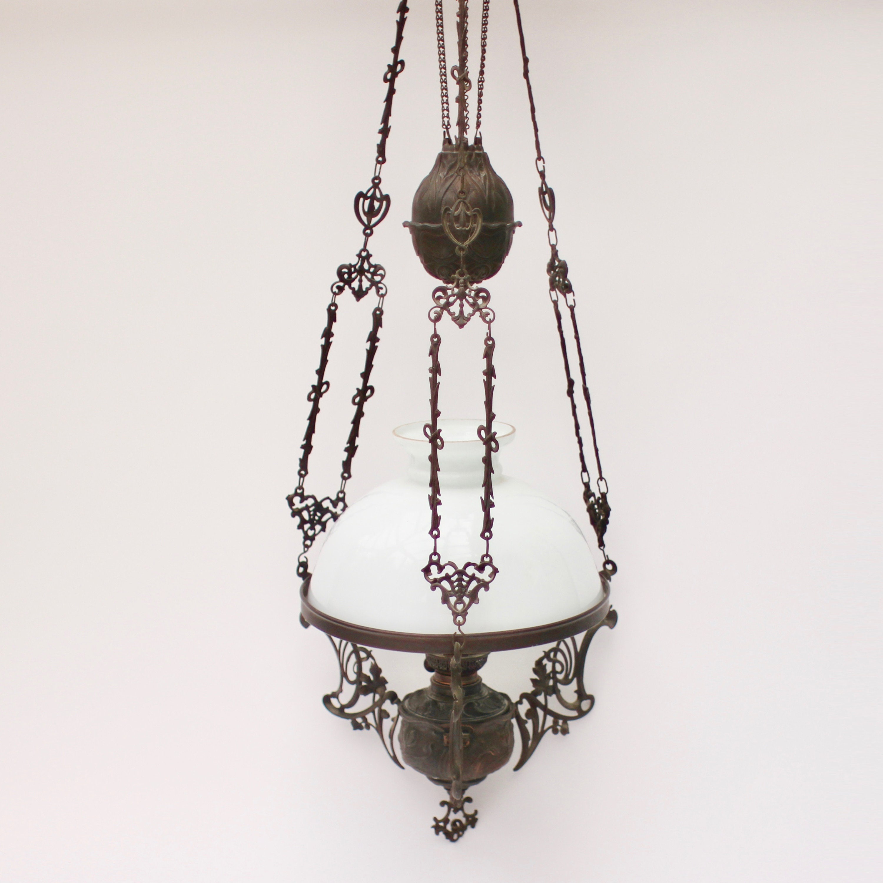 Art Nouveau Chandelier, Oil Lamp, Ceiling Light, Antique, Counterweight ...