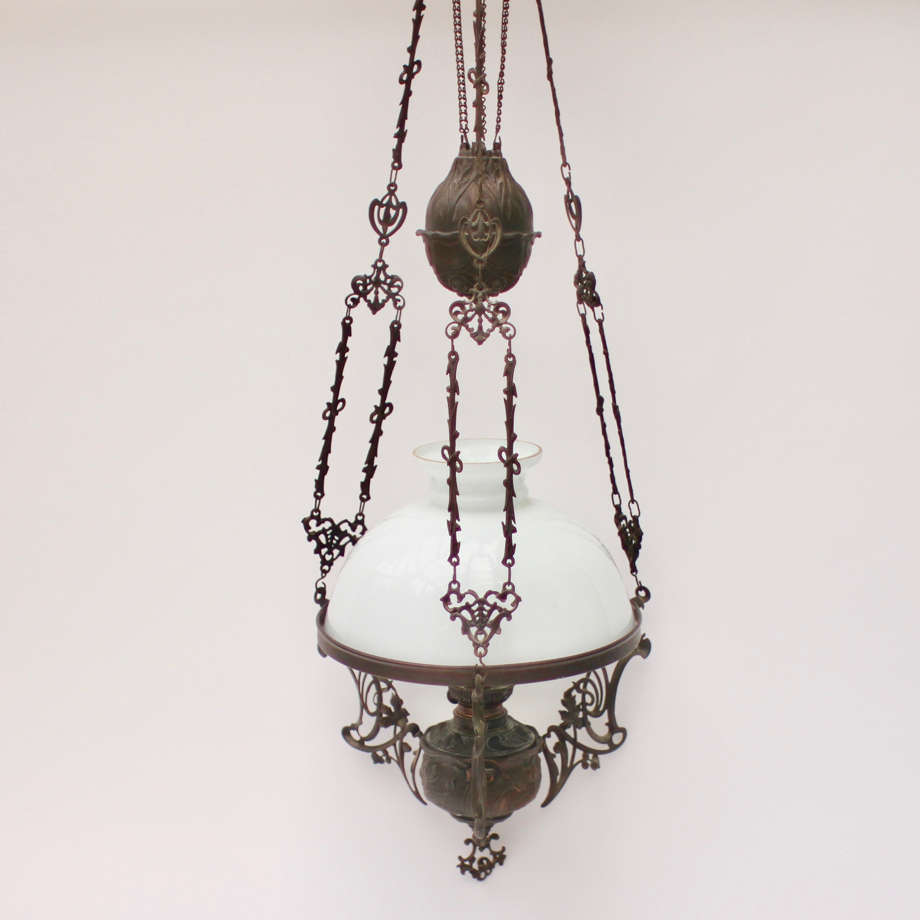 Art Nouveau Chandelier, Oil Lamp, Ceiling Light, Antique, Counterweight ...