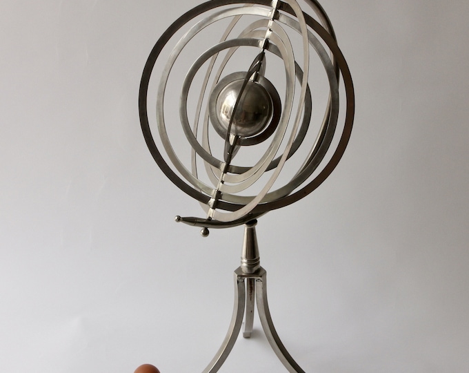 Metal Armillary on Stand, Vintage, Polished Metal, Astronomical ...