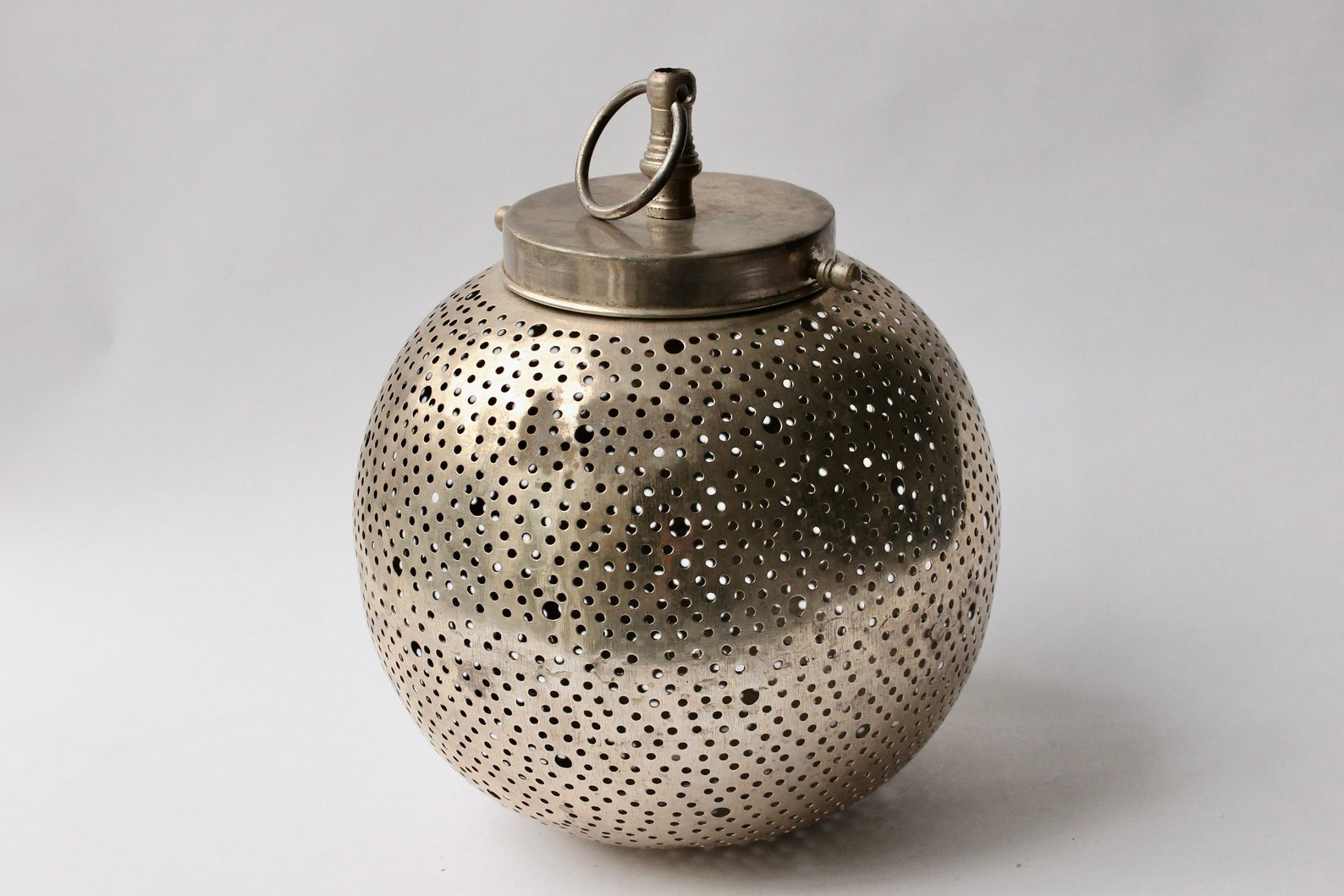 Vintage Moroccan Silver Pendent Lamp, Pierced Metal, Hand Made ...