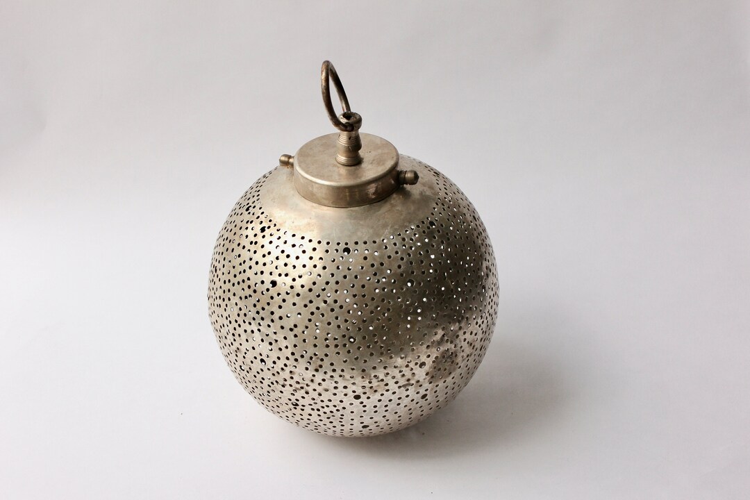 Vintage Moroccan Silver Pendent Lamp, Pierced Metal, Hand Made ...