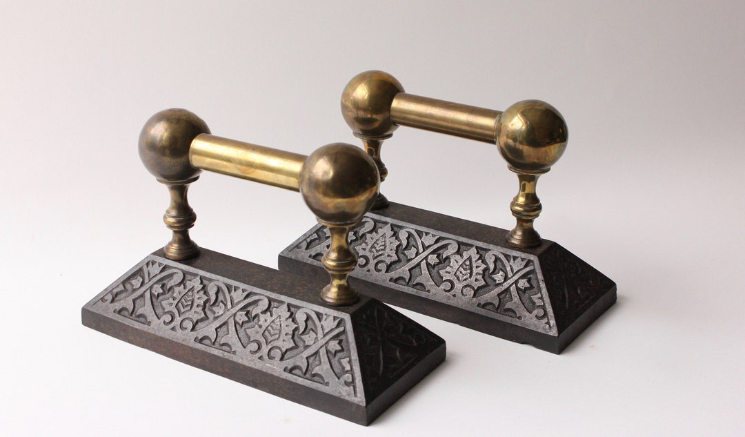 Pair of Victorian Fire Dogs Brass and Iron Companion Set - Etsy