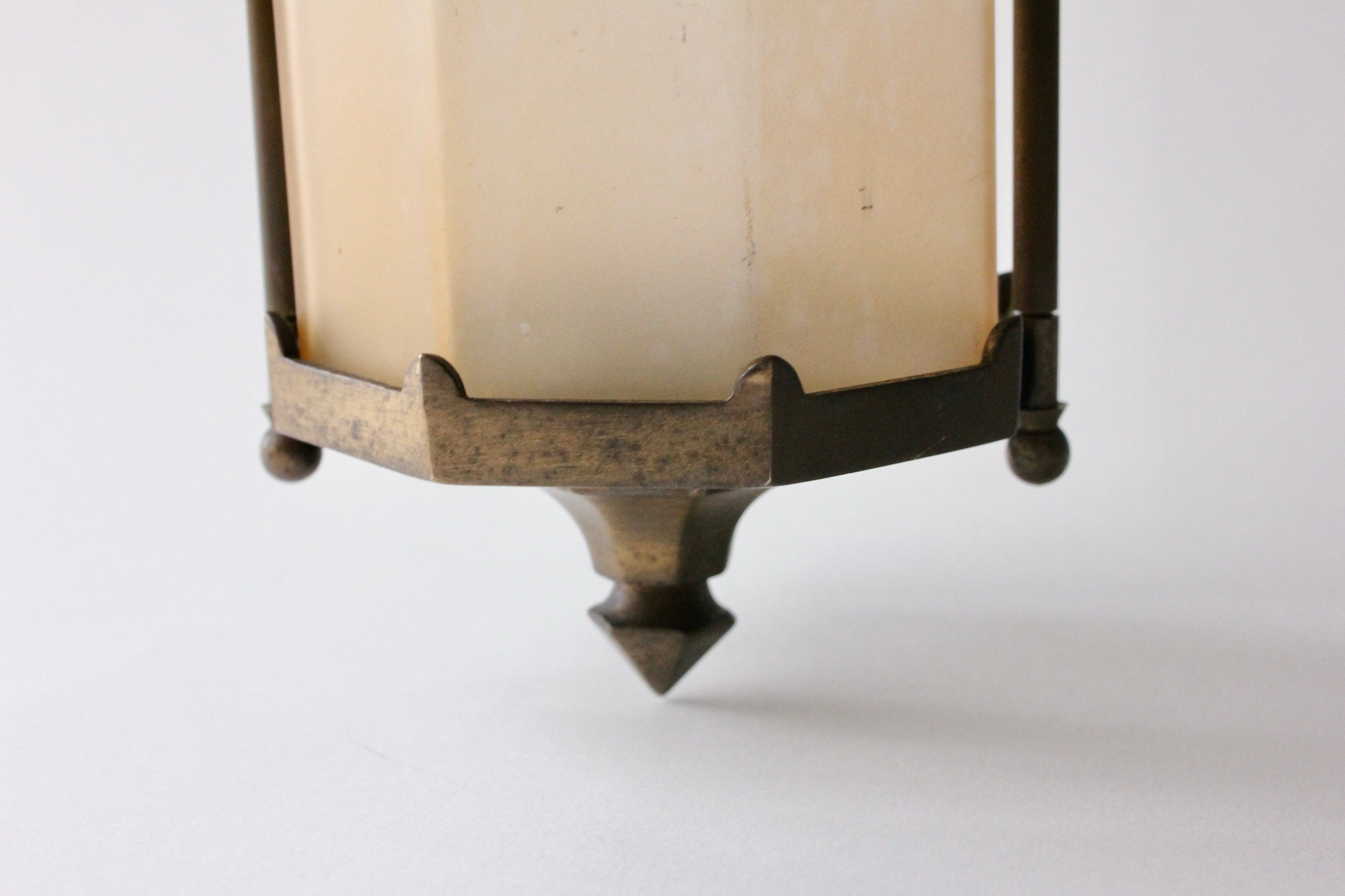 Antique Brass Hall Pendent Light, Gothic, Opaque Glass, Church Lantern ...