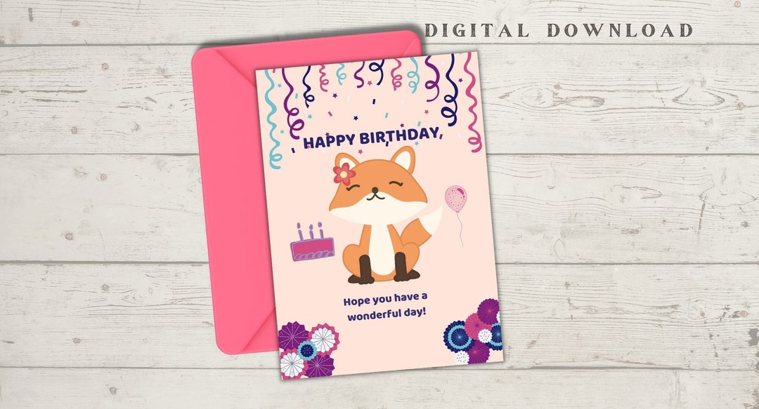 Birthday Card | Girl Birthday Card | Fox Birthday Card | Pink Birthday ...