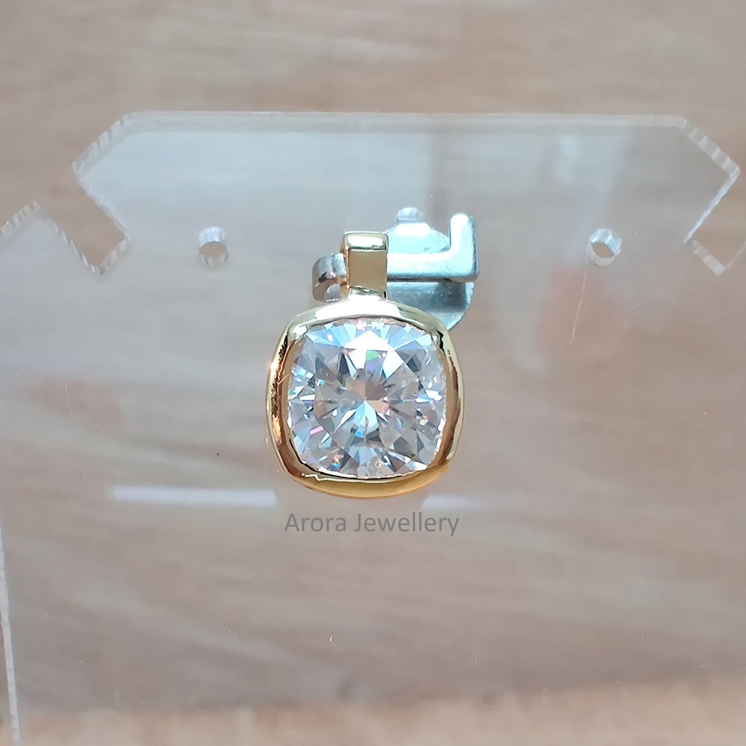7MM Bezel Set Cushion Cut Moissanite Pendant Engagement Gift Charm ...