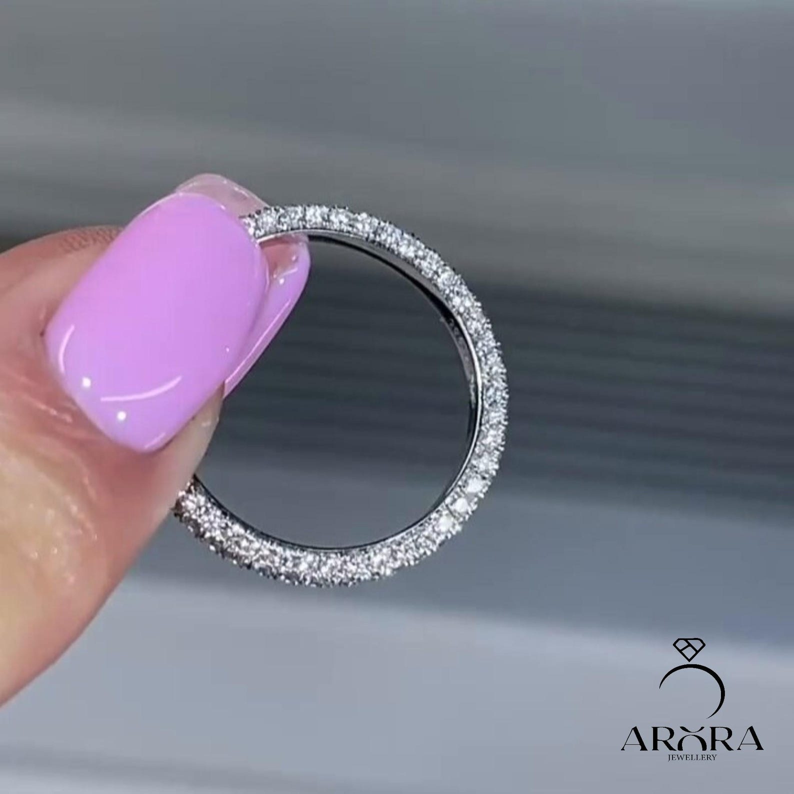 Three Side Pave Diamond Wedding Band | Full Eternity Moissanite Ring ...
