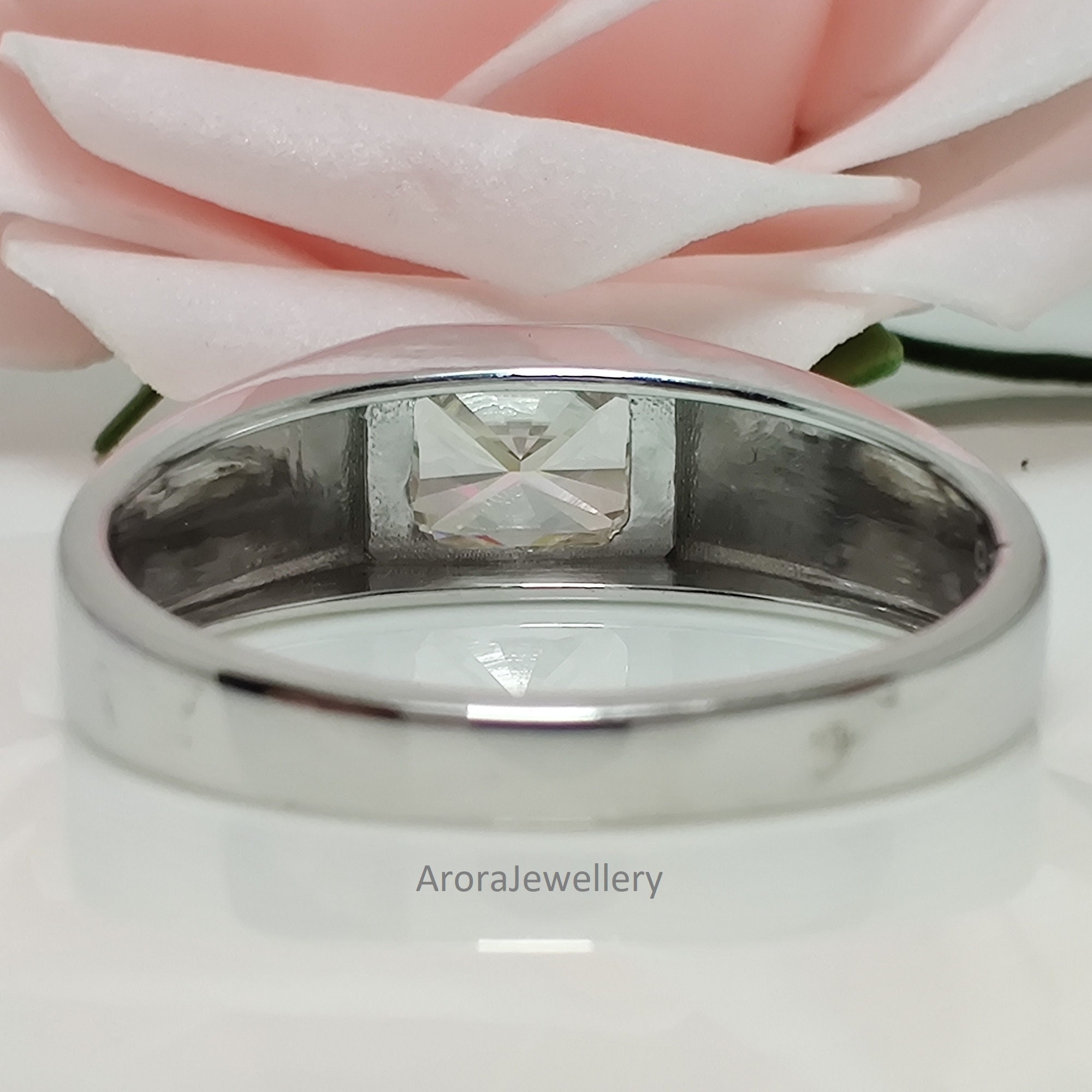 Bezel Set Radiant Cut Lab Diamond Mens Engagement Ring 2.40CT White Lab ...
