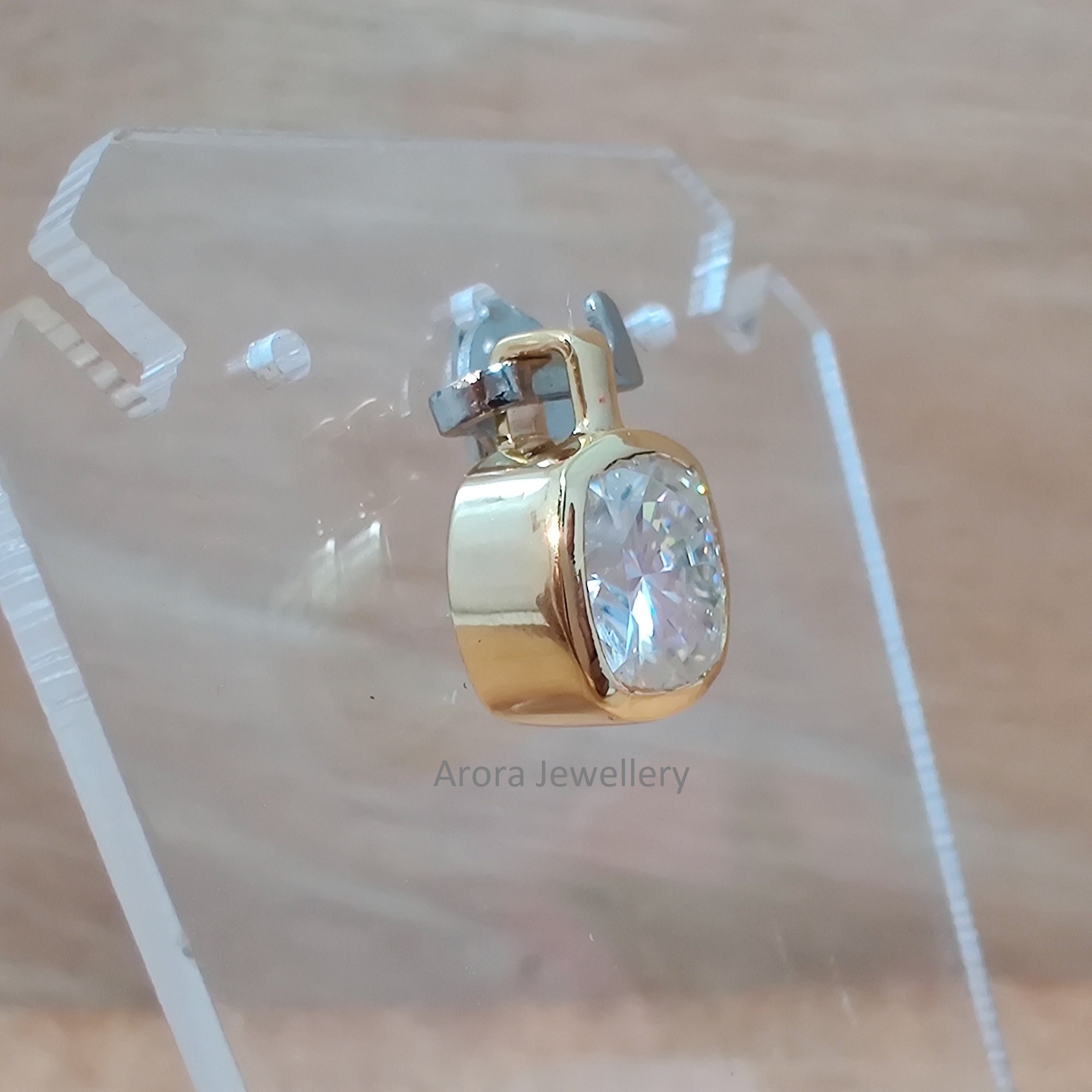 7MM Bezel Set Cushion Cut Moissanite Pendant Engagement Gift Charm ...