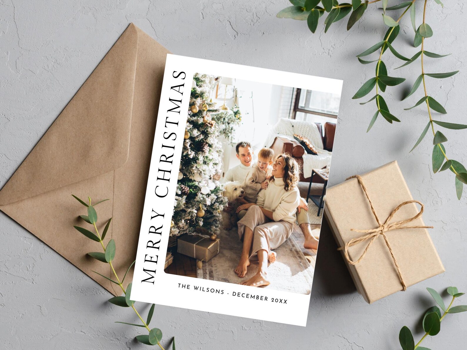 Modern Photo Christmas Card Template: Minimalist Family Design (5x7 ...