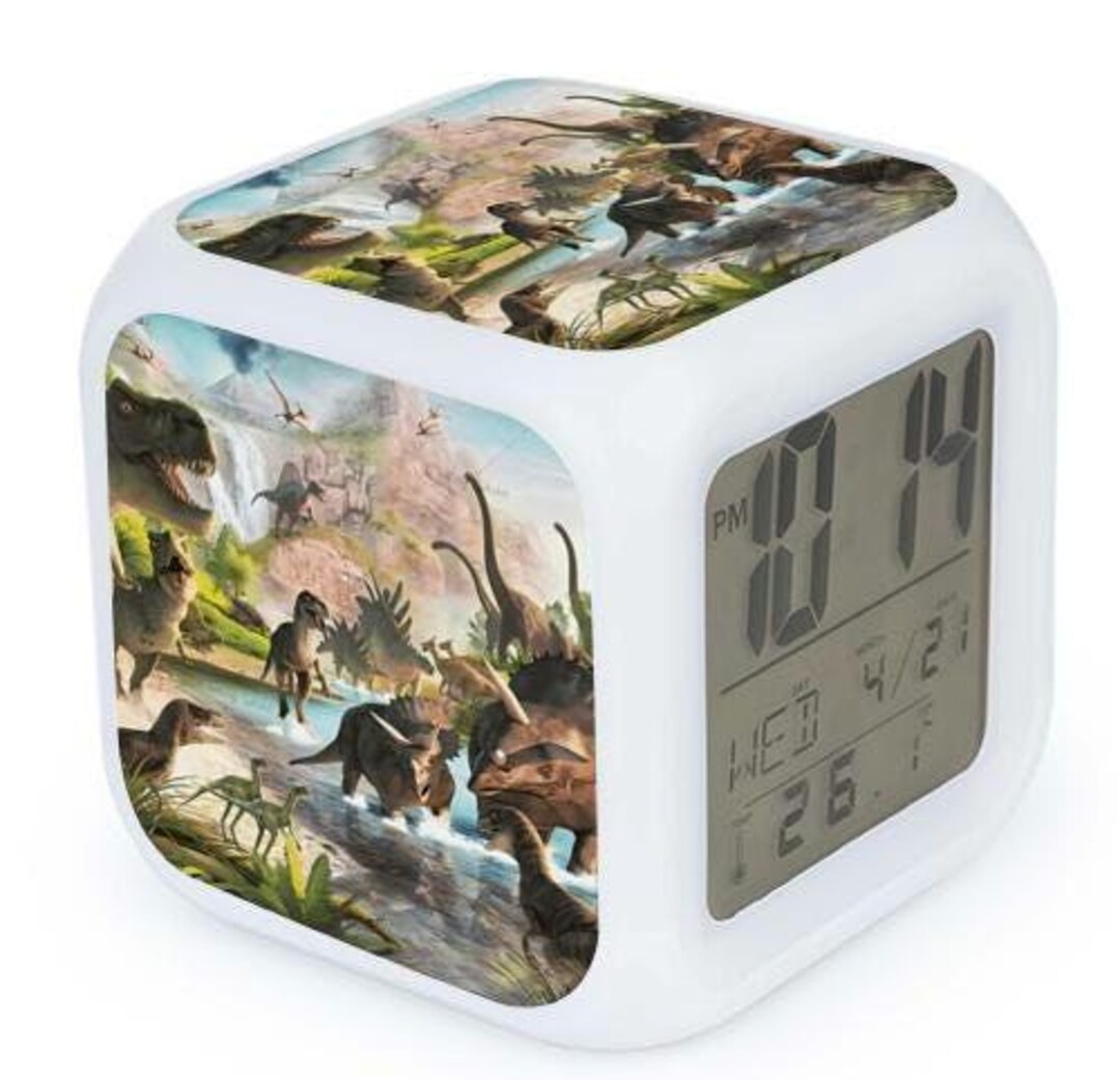 Children's Light up Dinosaur Alarm Clock, LED Screen, 7 Different ...