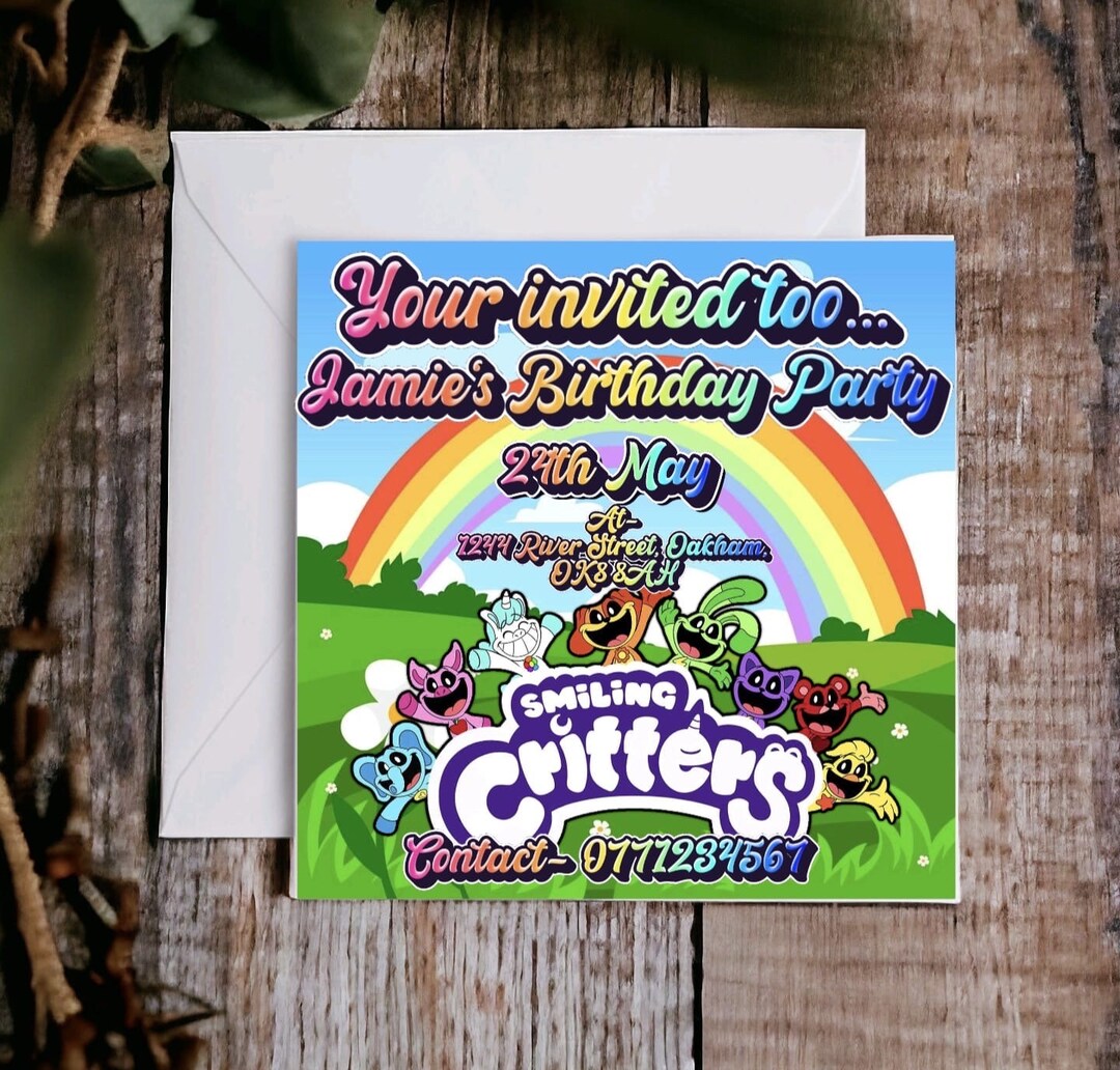 Smiling Critters X10 Party Invites, Personalised Invitations, Multiple ...