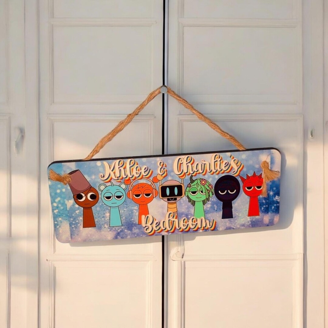 Personalised Sprunki Door Sign, Children's Gaming Door Hanging Sign ...