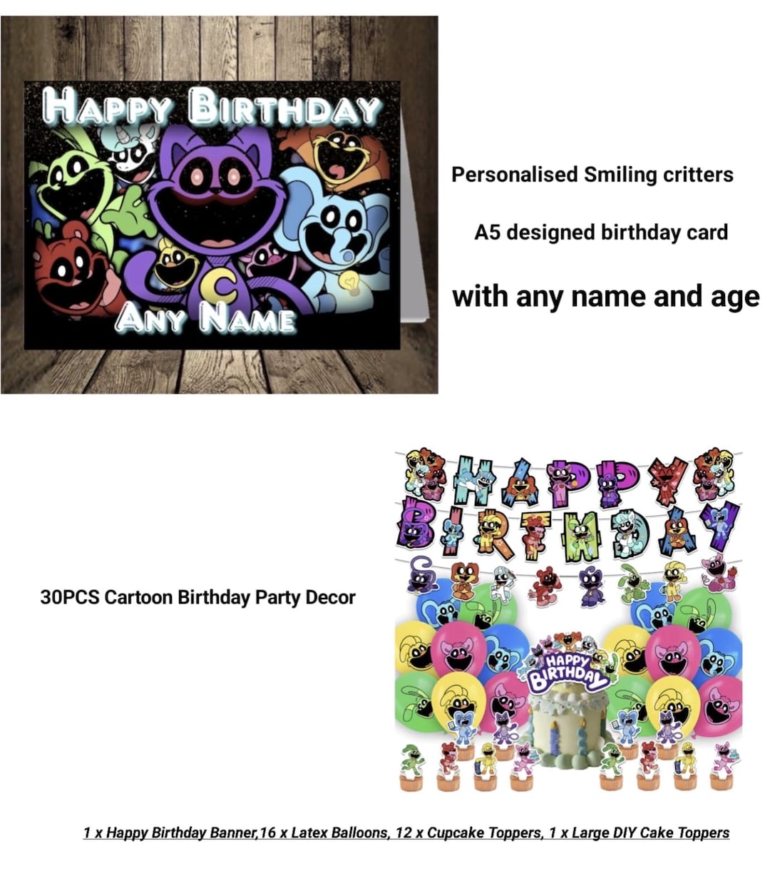 Poppy Playtime smiling Critters Designed Birthday Bunting, Cake Toppers ...