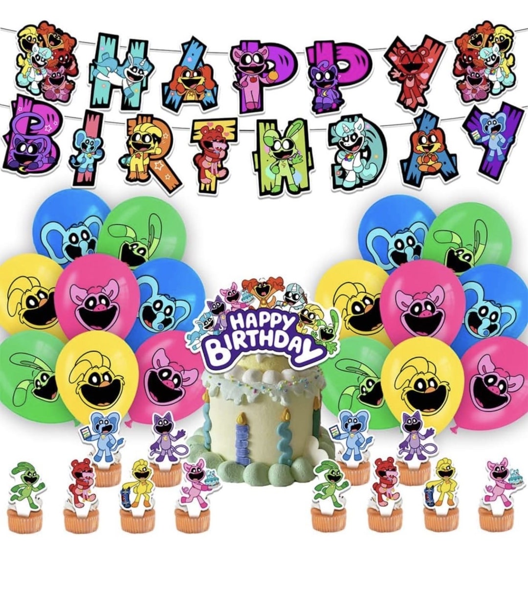 Poppy Playtime smiling Critters Designed Birthday Bunting, Cake Toppers ...
