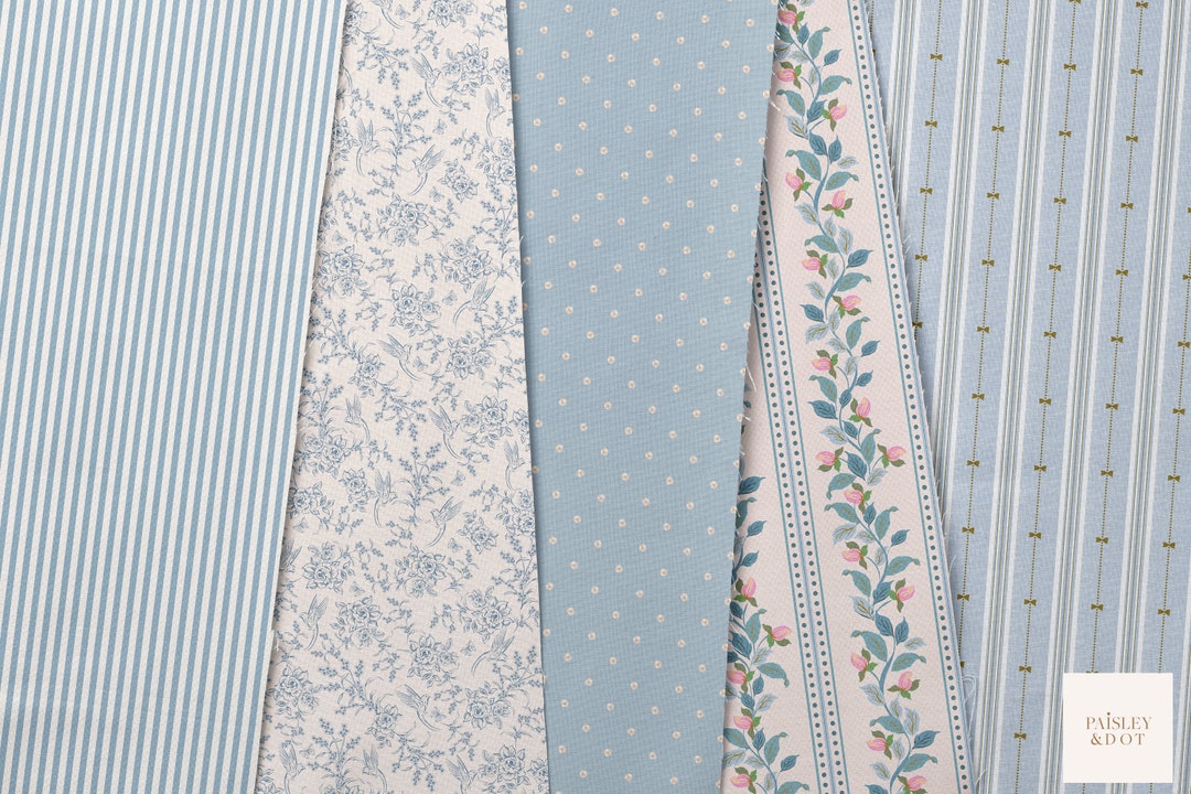 Grandmillennial Cottage Core Blue Floral Cotton Fabrics .quilting ...