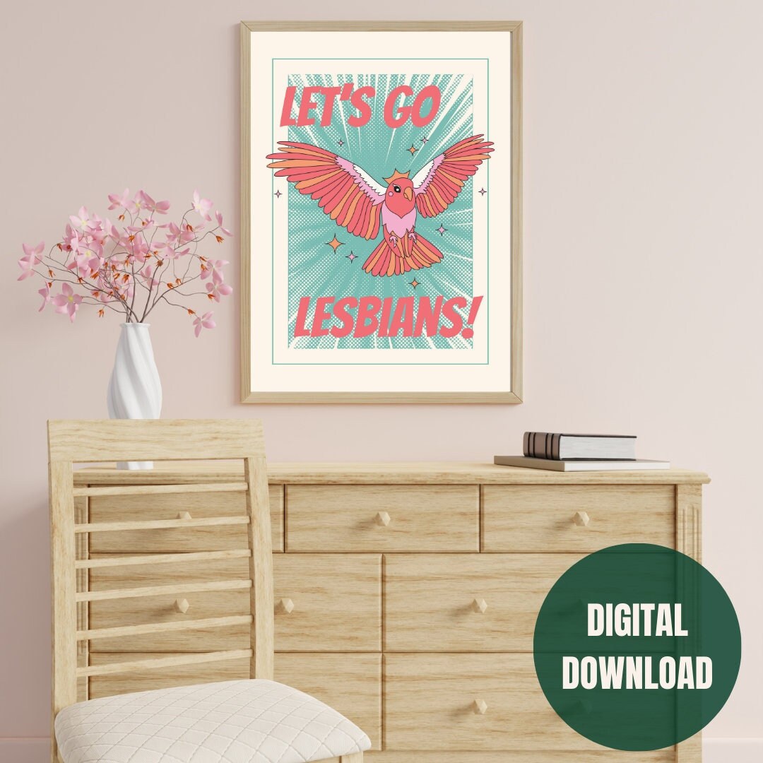 Retro Let's Go Lesbians Downloadable Poster. Comic Book Style Lesbian ...