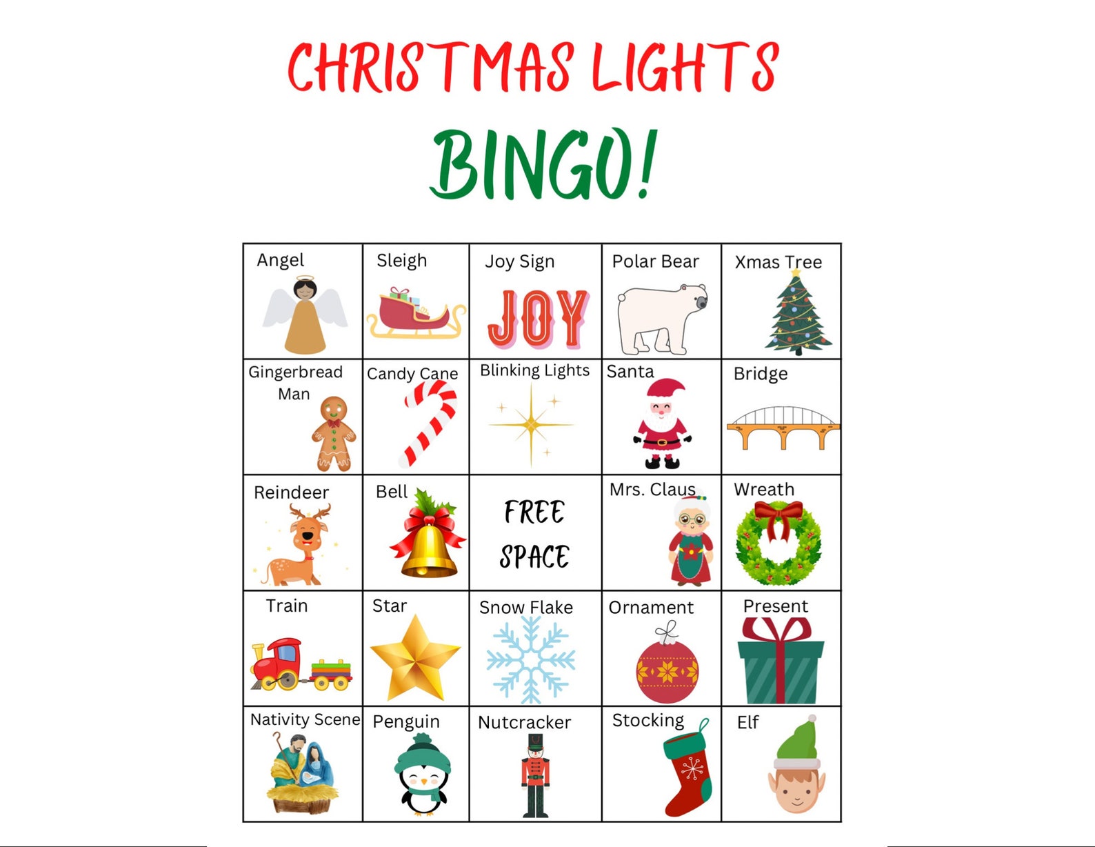 Christmas Lights Bingo Cards/ Printable Christmas Bingo Game/ Holiday ...