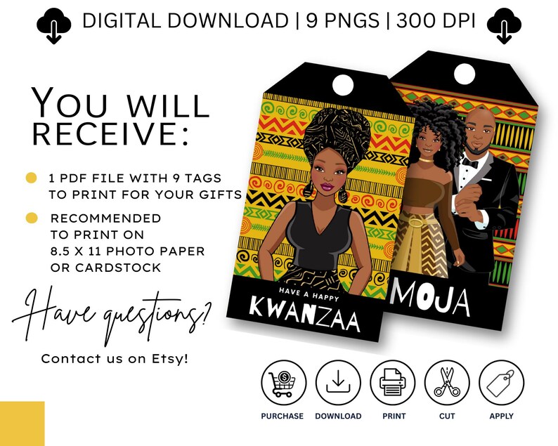Kwanzaa Gift Tags Printable Set, African Holiday Labels, DIY Digital ...