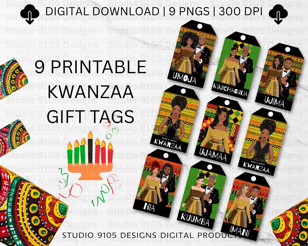 Kwanzaa Gift Tags Printable Set, African Holiday Labels, DIY Digital ...