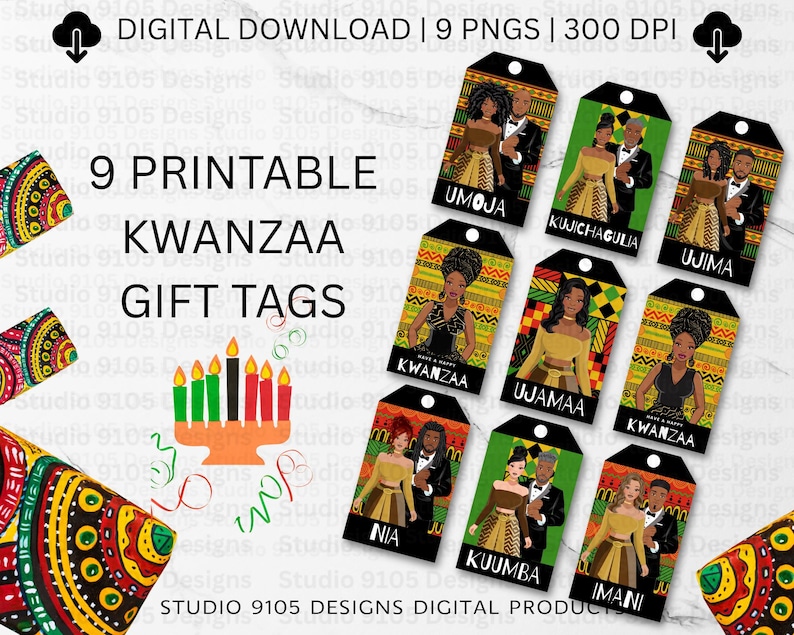 Kwanzaa Gift Tags Printable Set, African Holiday Labels, DIY Digital ...