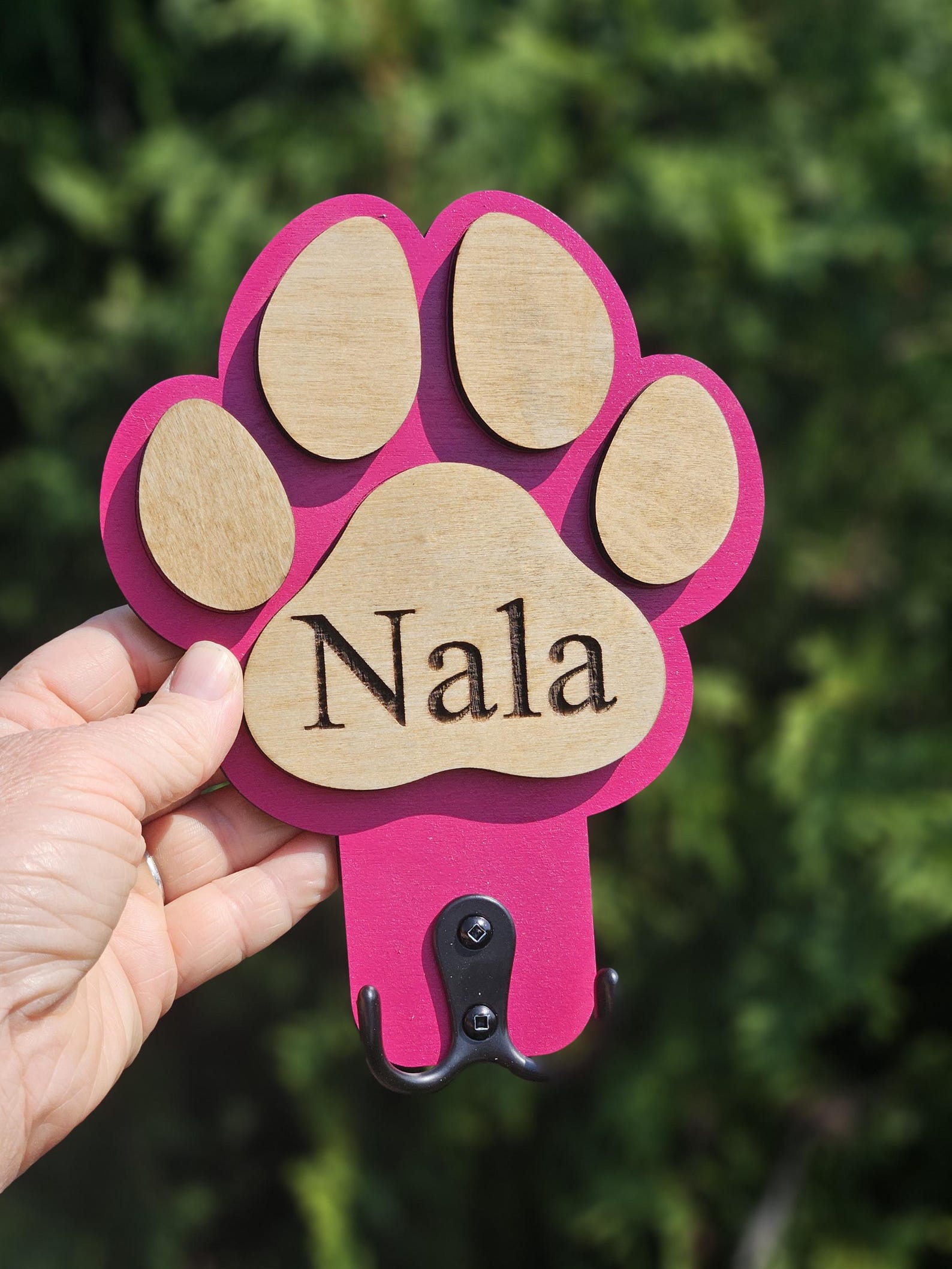 Dog Leash Holder, Paw Print Hook, Dog Name Sign, Leash Hanger ...