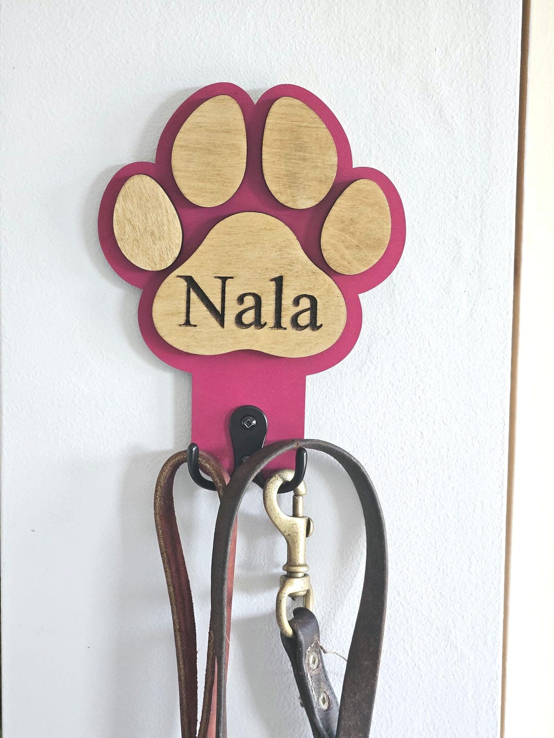 Dog Leash Holder, Paw Print Hook, Dog Name Sign, Leash Hanger ...