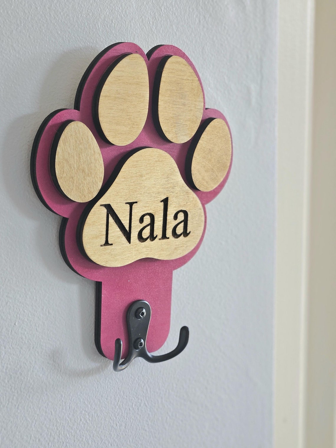 Dog Leash Holder, Paw Print Hook, Dog Name Sign, Leash Hanger ...