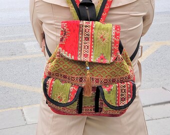 Kilim Backpack South American Wool Backpack Leather - Etsy
