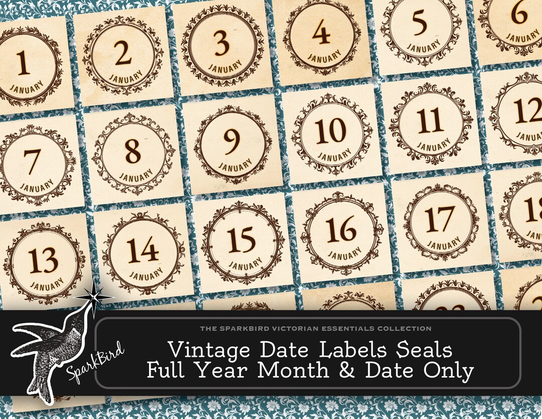 Vintage Month and Date Labels for Full Year Perfect for New Year's ...