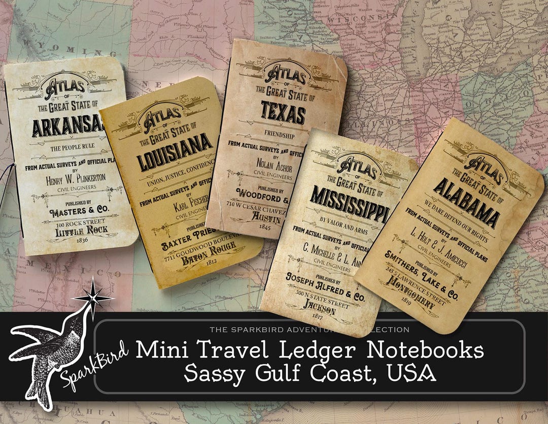 Vintage Travel Journal Map Atlas of Gulf Coast USA States, EASY DIY ...