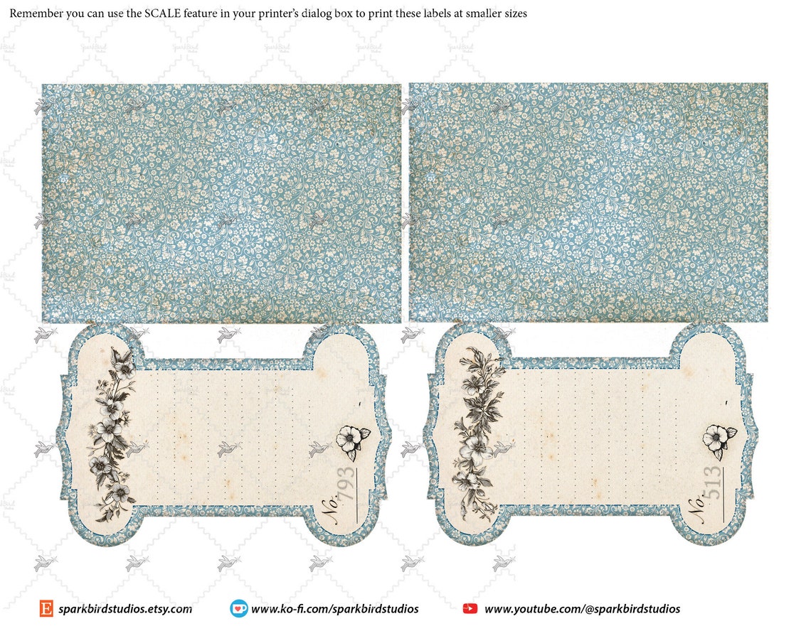 Blue Vintage Style Lace Spools & Ribbon Holder Cards or Tags. One or ...