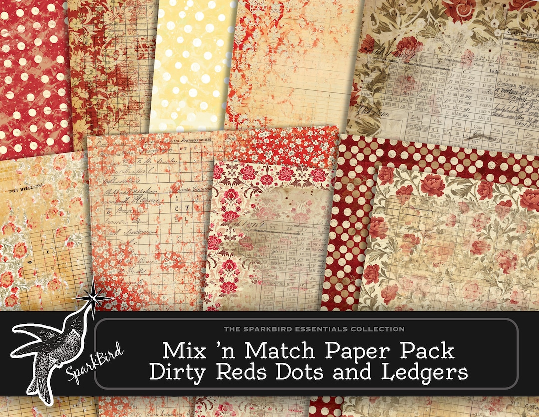 Vintage Red Printable Papers Digital Journal Pages Kit in Shabby Chic ...