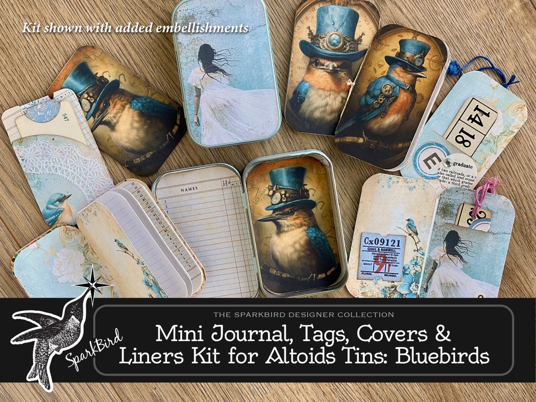 Dashing Bluebirds Mini Journal With NO SEW Binding & Tags That Fit in ...
