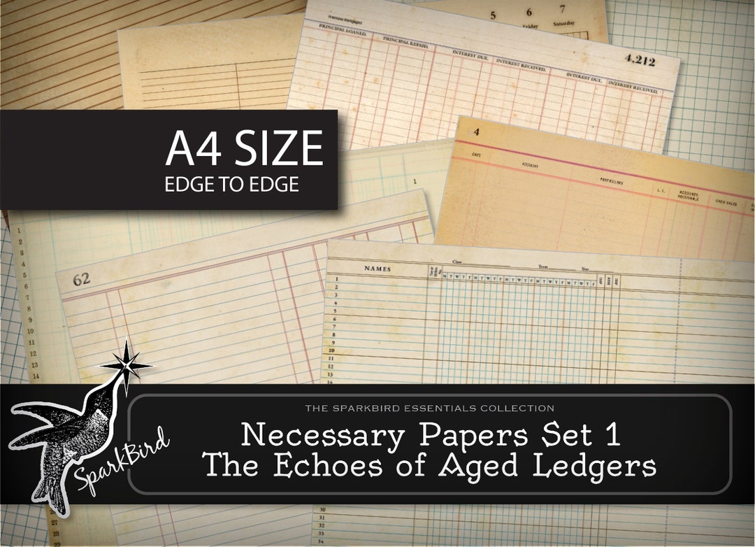 A4 Vintage Ledgers for Journals and Scrapbooks, Printable Ephemera ...