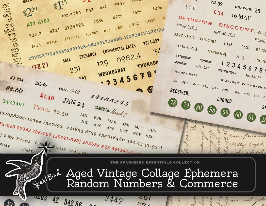 Random Vintage Number Ephemera for Tags, Junk Journals, Collage & Mixed ...