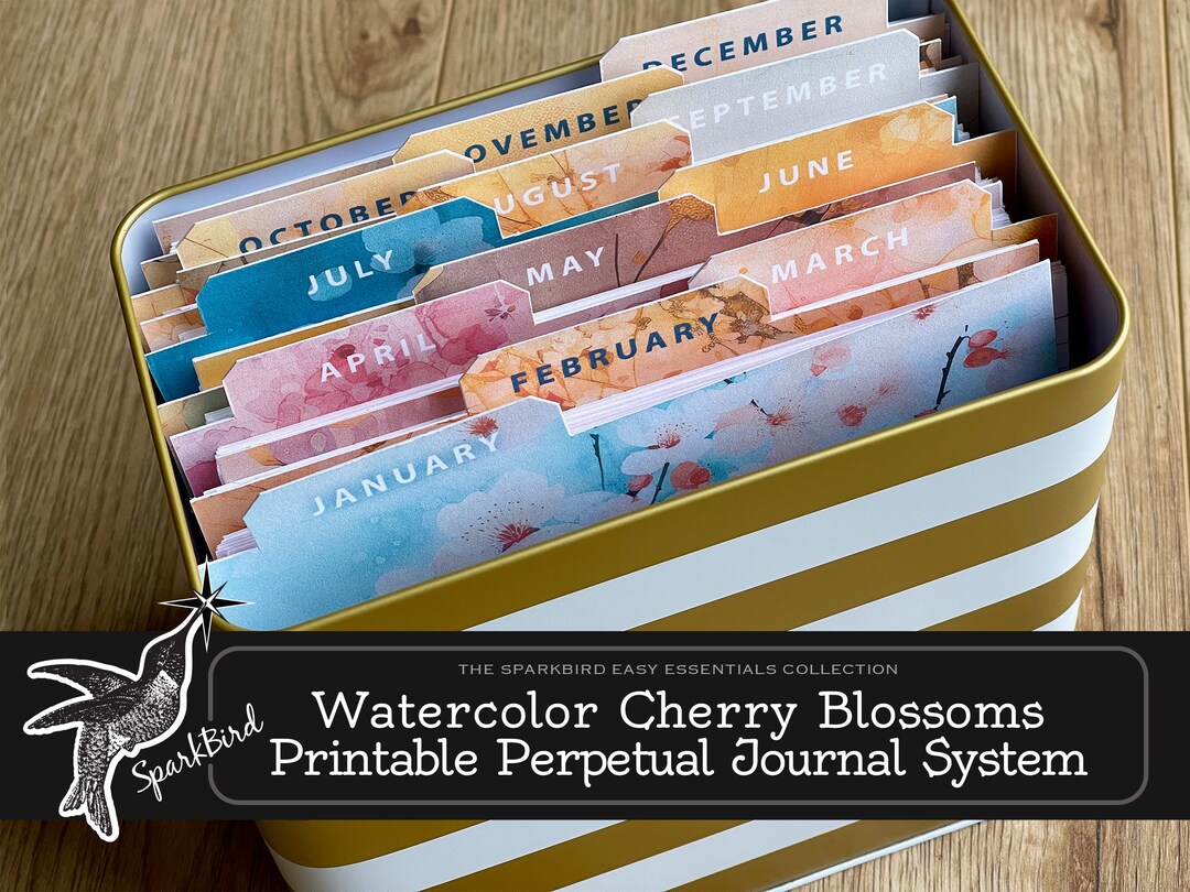 Printable Perpetual Cherry Blossom Index Card Journal or Daily Art ...