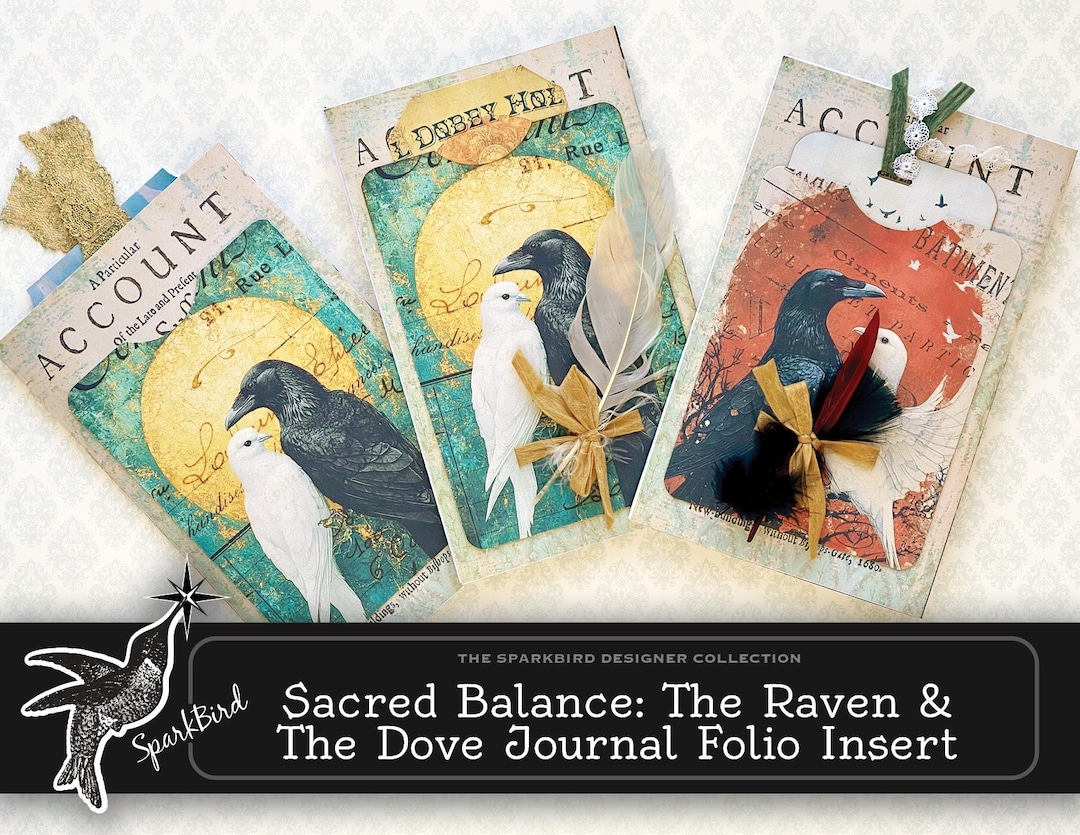 Raven and Dove Pocket and Tag Foldout Insert for Junk Journals, Shabby ...