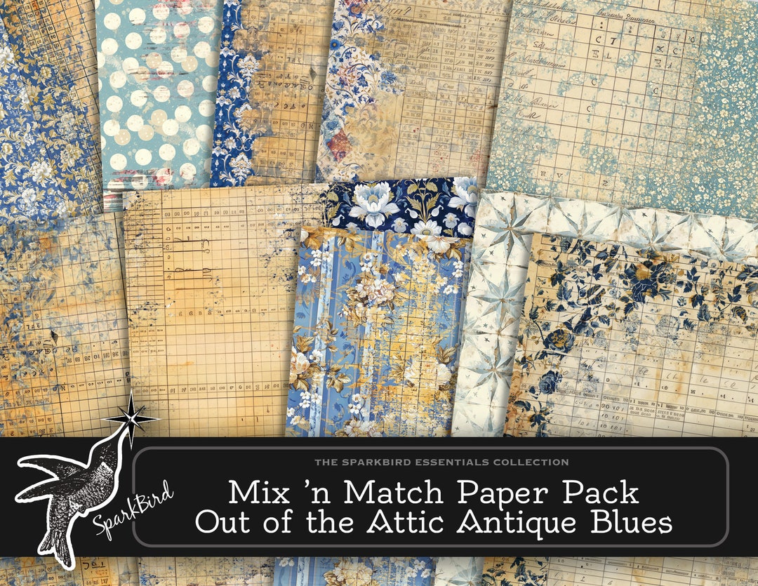 Blue Ephemera Vintage Digital Papers Journal Kit in Blue Grungy ...