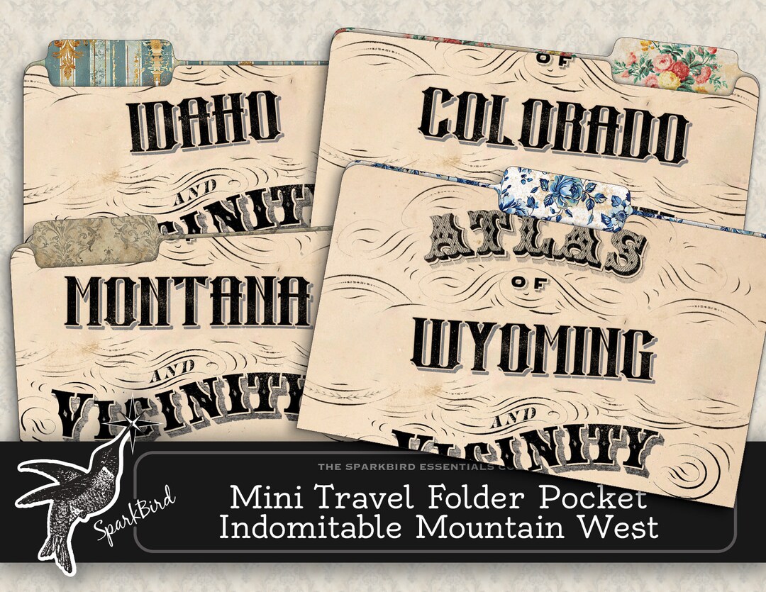 Vintage File Folder Kit for Mountain West, Digital Scrapbook Atlas ...