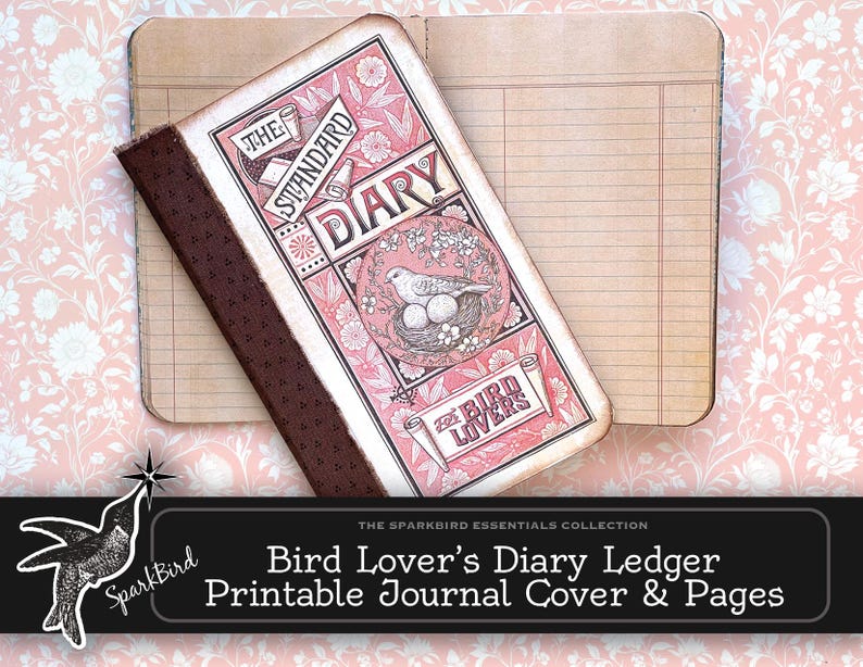 Victorian Bird Lover's Diary Ledger in Romantic Pink With Aged Vintage ...